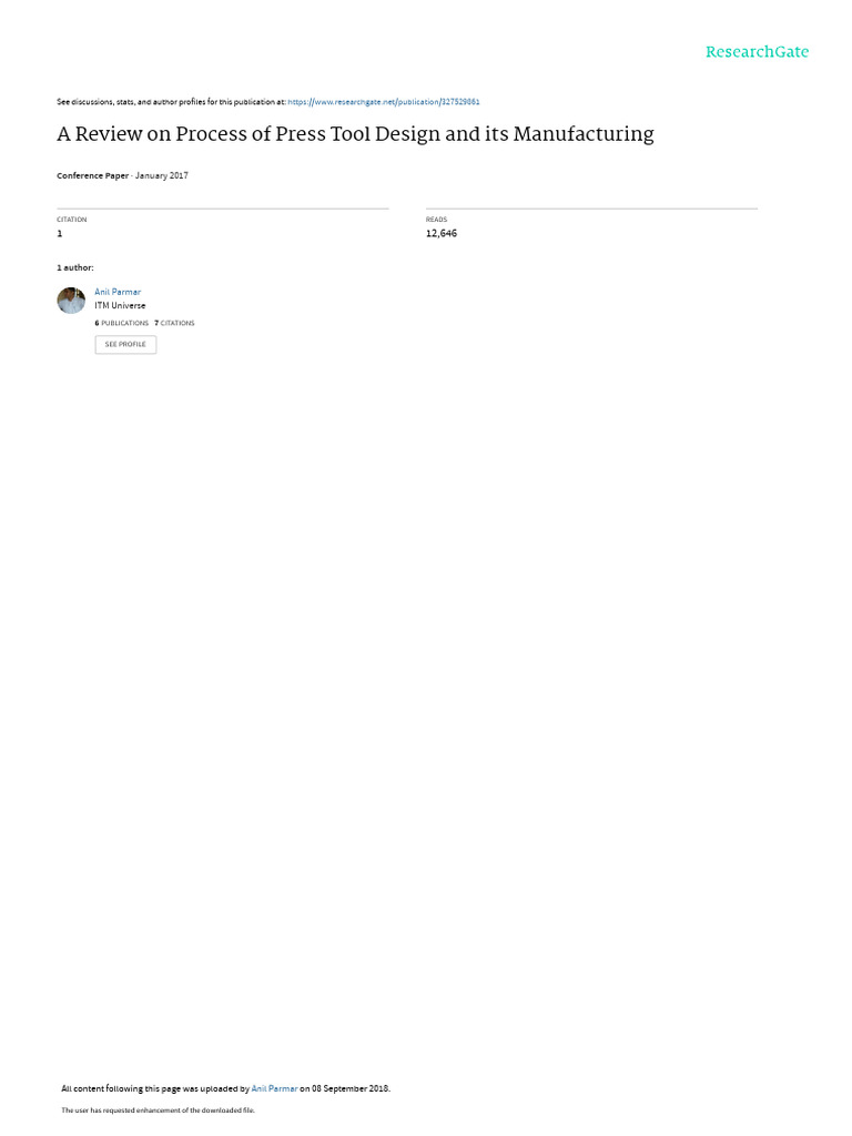 A Review On Process of Press Tool Design and Its Manufacturing | PDF