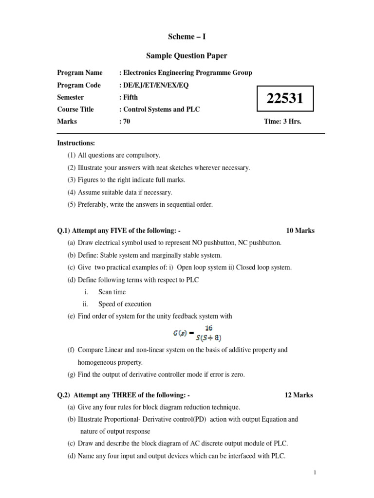Control Systems and PLC-sample-question-paper (Msbte-Study-Resources ...