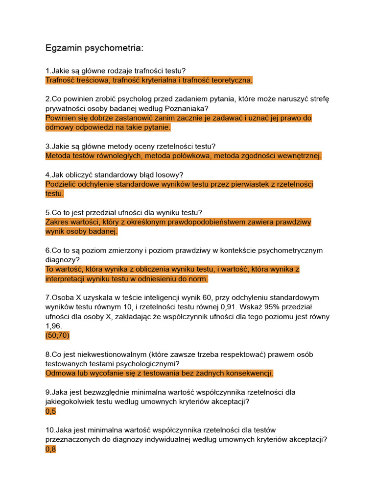 Egzamin psychometria | PDF