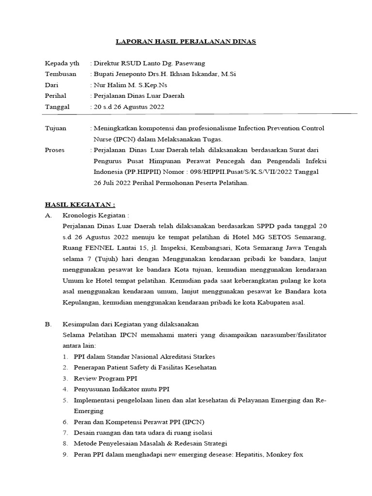 LAPORAN HASIL PERJALANAN DINAS | PDF