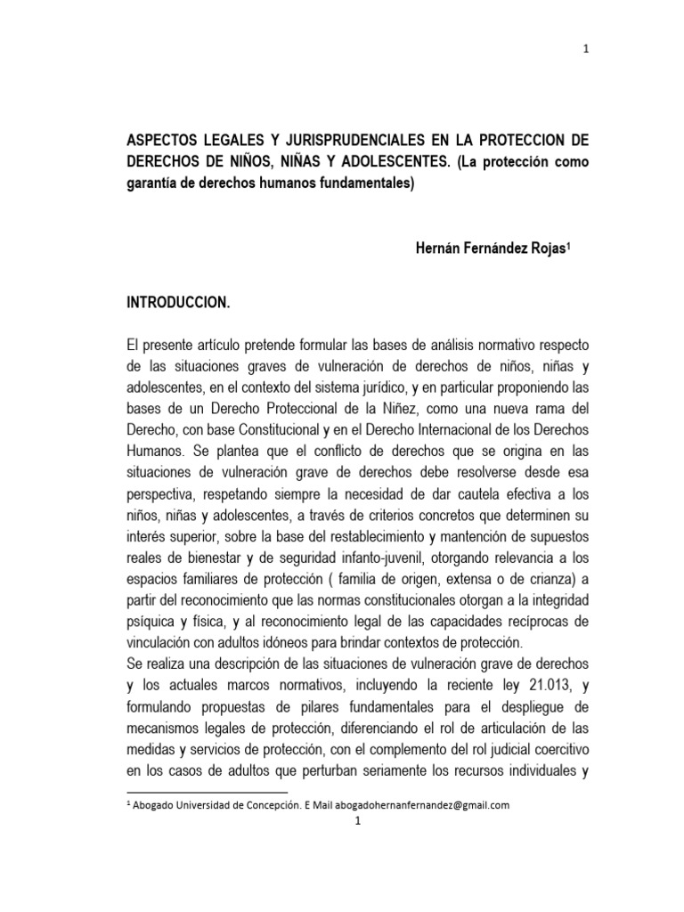 ASPECTOS LEGALES Y JURISPRUDENCIALES DE LA PROTECCION DE DERECHOS DE NI├æOS. NI├æAS Y ...