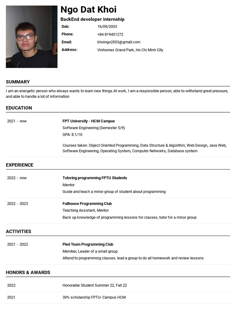 Ngo Dat Khoi Intern Backend | PDF | My Sql | Computer Programming