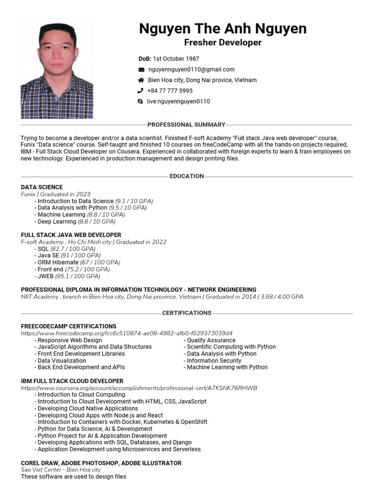 Resume Nguyen The Anh Nguyen | PDF | My Sql | Cloud Computing