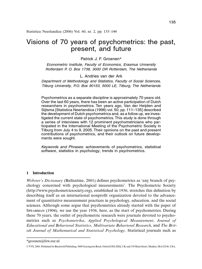 70 Years of Psychometrics: Insights & Future | PDF | Psychometrics ...