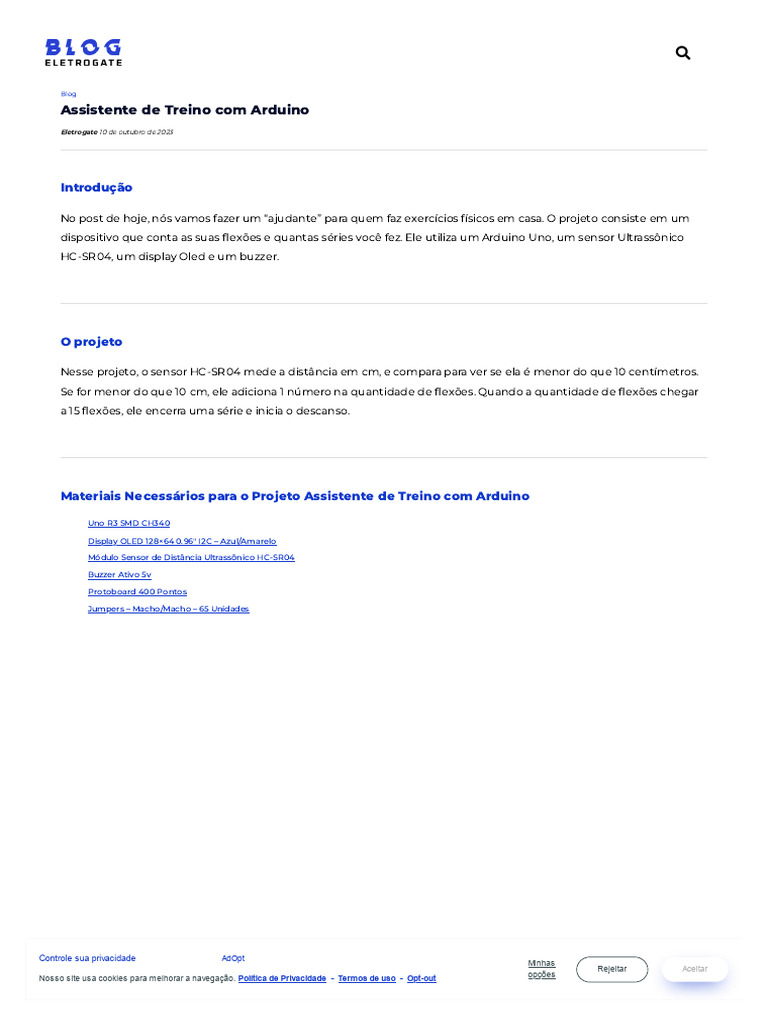Assistente De Treino Com Arduino Pdf Arduino