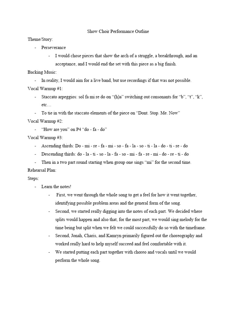 Show Choir Performance Outline | PDF | Performing Arts