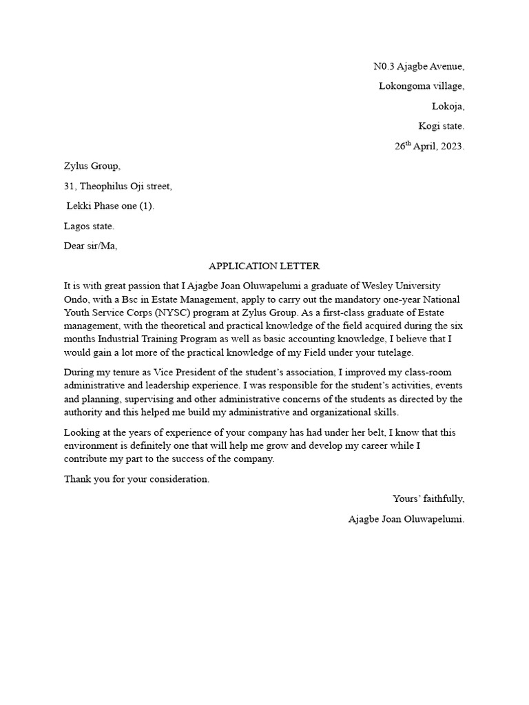 Application Letter by Joan Ajagbe | PDF