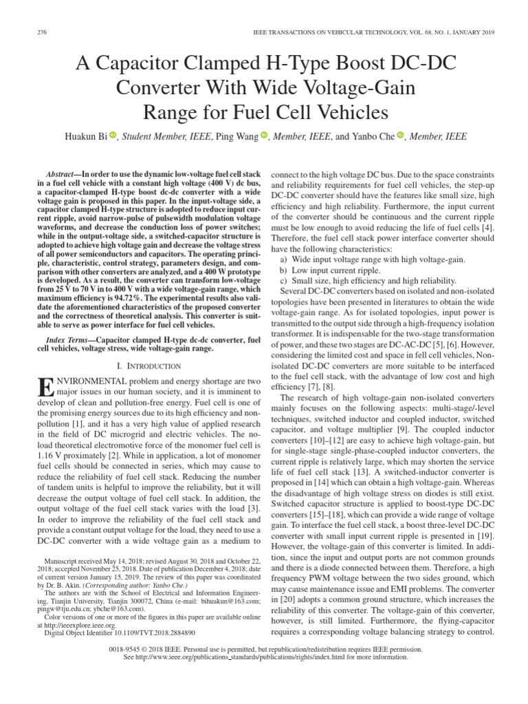 A Capacitor Clamped H-Type Boost DC-DC Converter With Wide Voltage-Gain ...