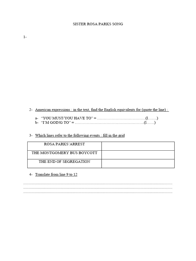 Rosa Parks Song Analysis and Activities | PDF