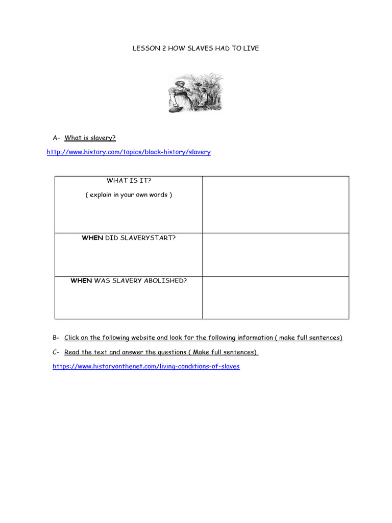 Lesson 2 HOW SLAVES HAD TO LIVE | PDF | Slavery | Human Rights Abuses