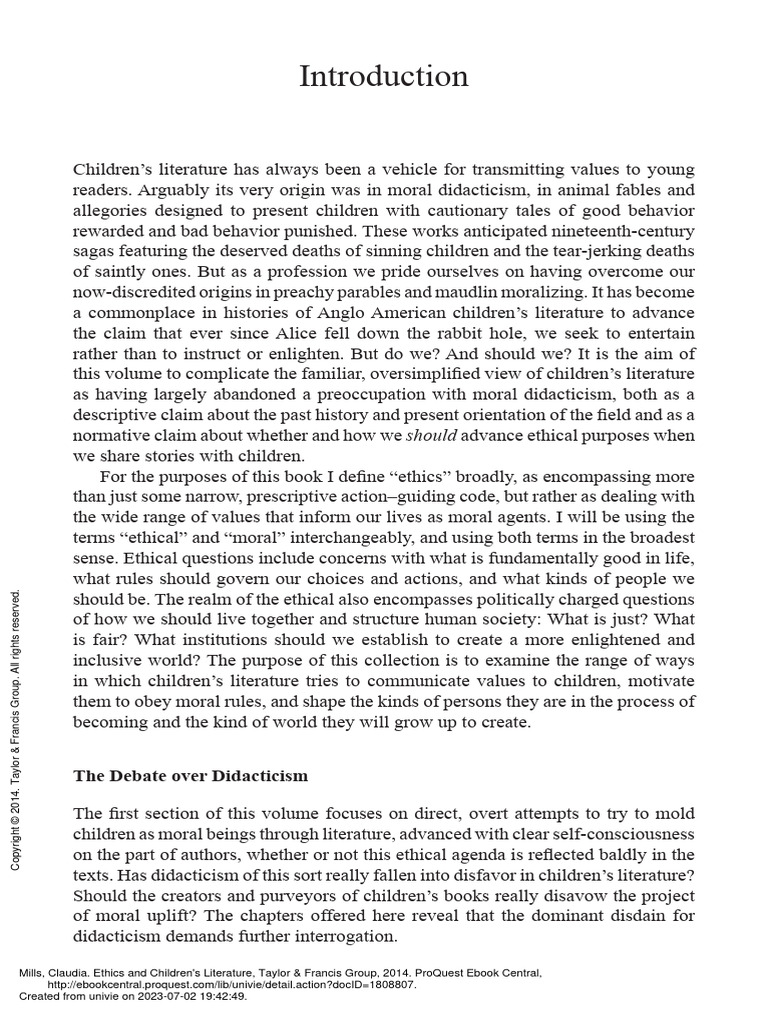 Ethics and Children's Literature - (Introduction) | PDF | Children's ...