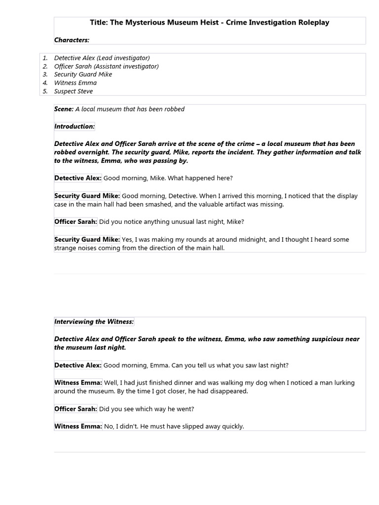 Crime Investigation Roleplay | PDF | Detective | Trials
