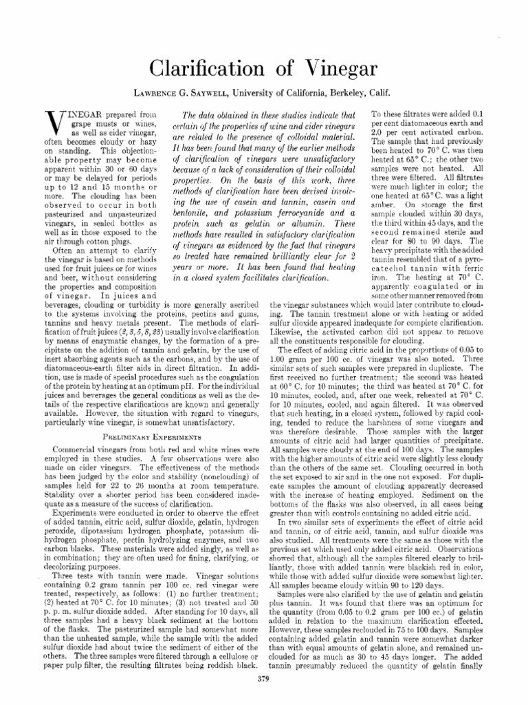 Clarification of Vinegar | PDF | Solubility | Materials
