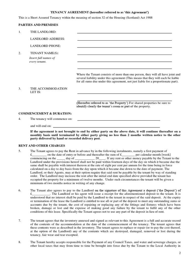 Tenancy Agreement Template 1 | PDF | Leasehold Estate | Landlord