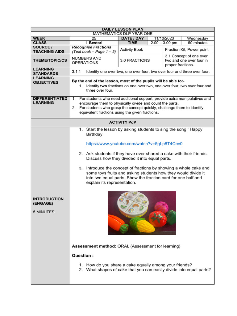 Daily Lesson Plan Math - Group 3 (Fraction) | PDF | Mathematics ...