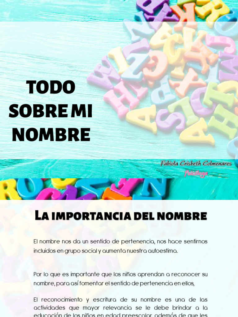 Todo Sobre Mi Nombre | PDF | Educación de la primera infancia | Ciencia ...