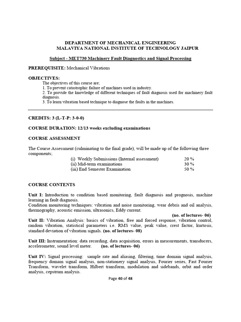 Syllabus of Machinery Fault Diagnosis and Signal Processing | PDF | Computer Engineering ...