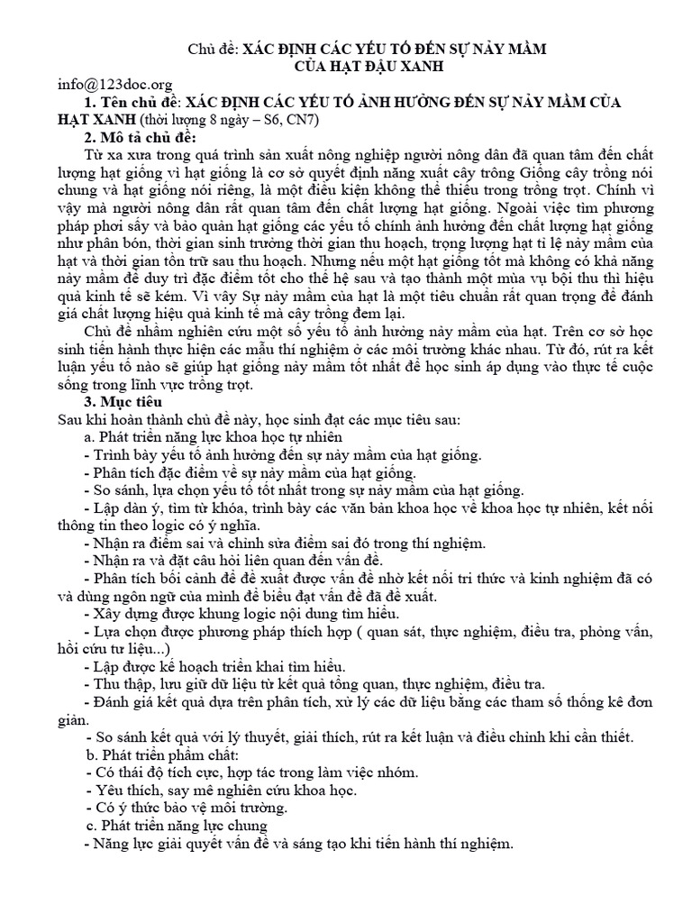 [123doc] Chu de Xac Dinh Cac Yeu to Den Su Nay Mam Cua Hat Dau | PDF