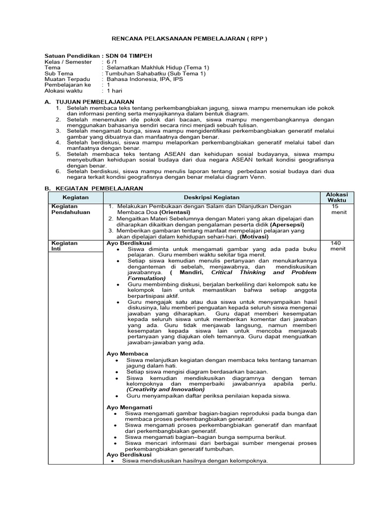 Rencana Pelaksanaan Pembelajaran | PDF