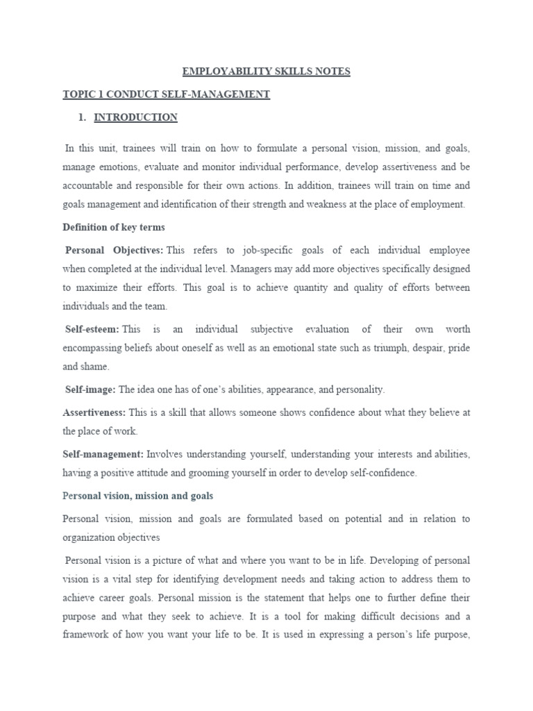 EMPLOYABILITY SKILLS NOTES - Full | PDF | Goal | Self Esteem