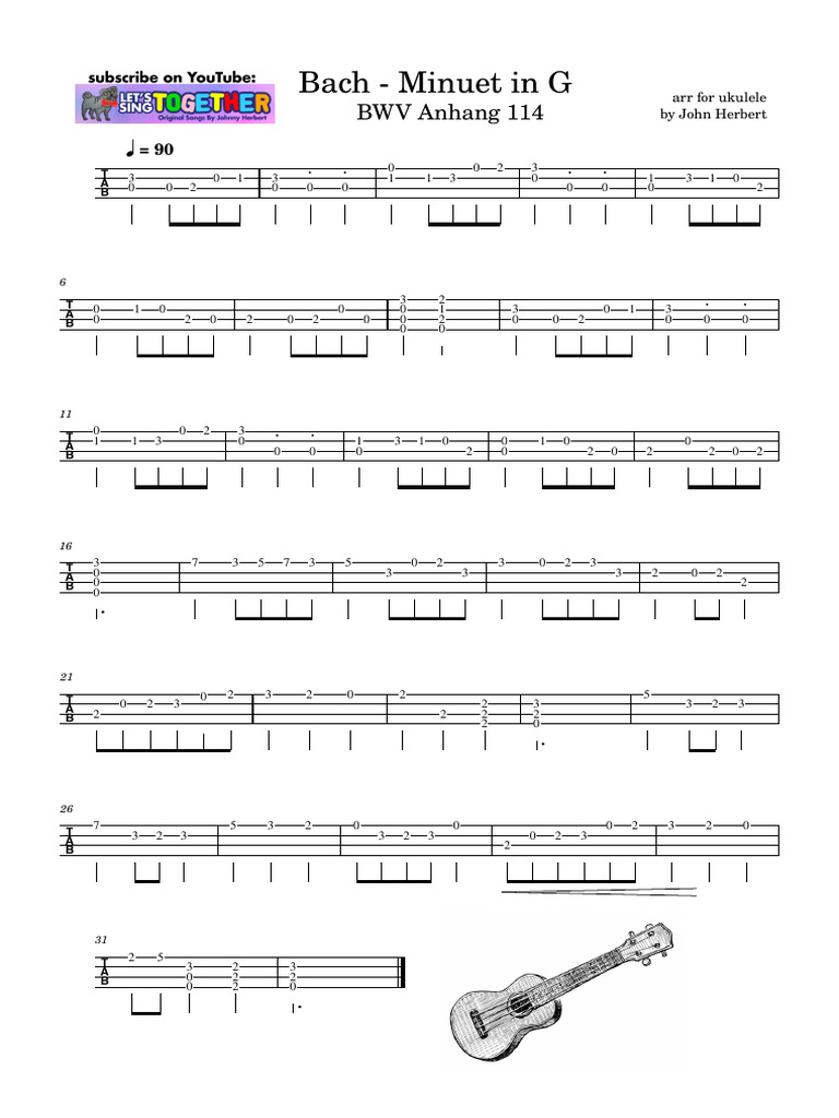 Bach Minuet G Uke | PDF | Johann Sebastian Bach | Bach Family