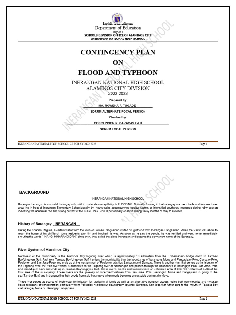 Inerangan High School Flood & Typhoon Plan | PDF | Emergency Management ...