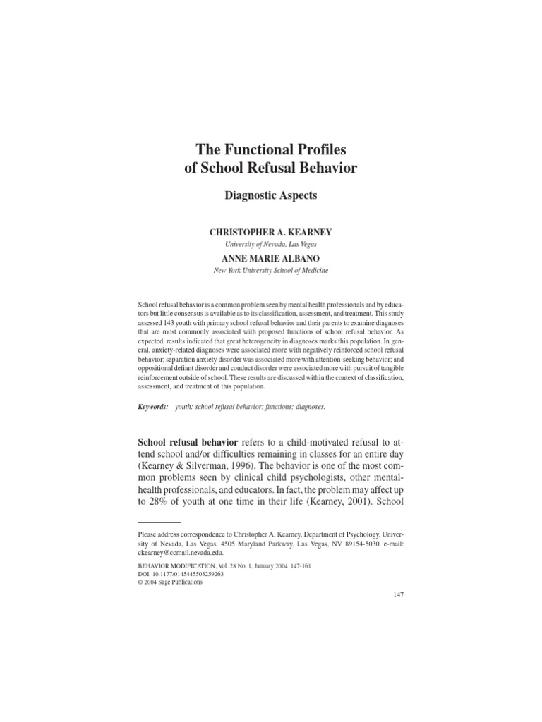 Functional Profiles of School Refusal | PDF | Mental Disorder | Anxiety ...