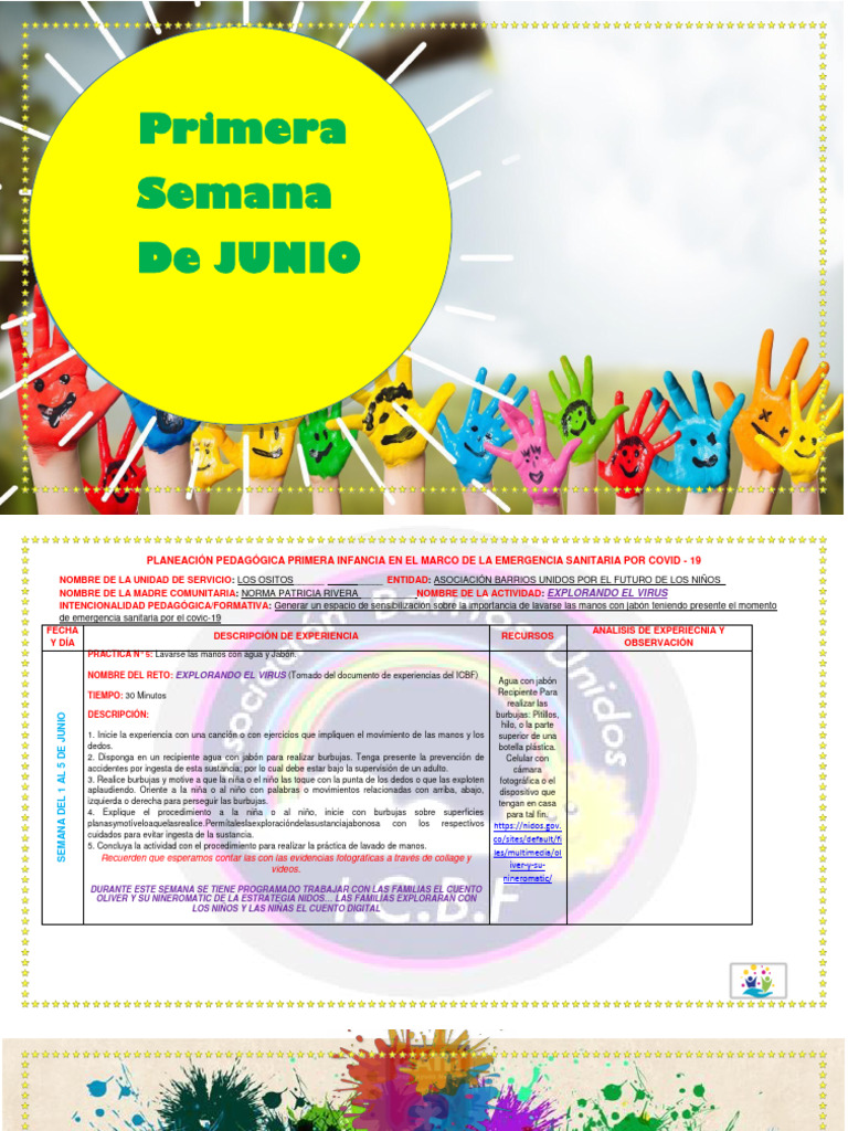 Planeación Mes Junio - Los Ositos | PDF | Lavado de manos