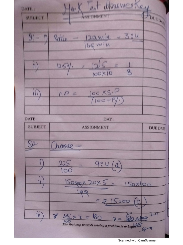 Mock Test Answer Key | PDF