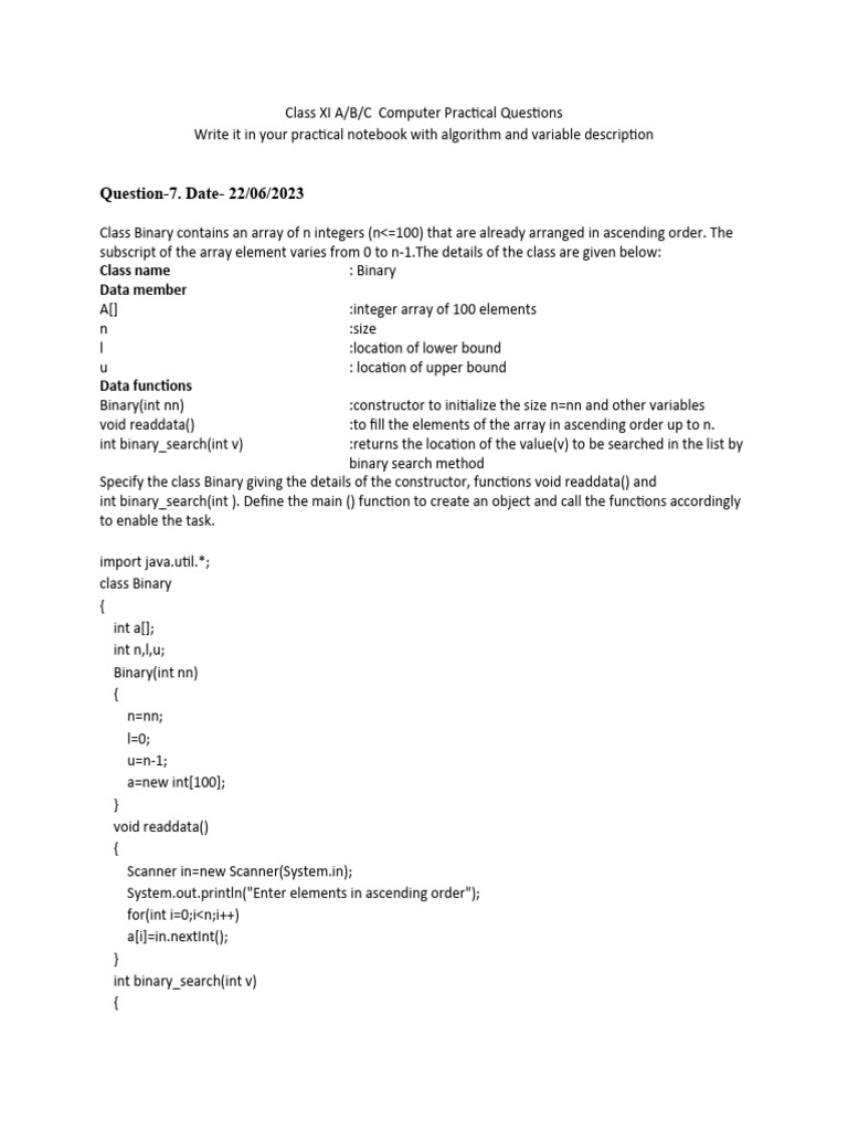 Class 11 Assignment 7 Prac Pdf Computer Programming Theoretical Computer Science