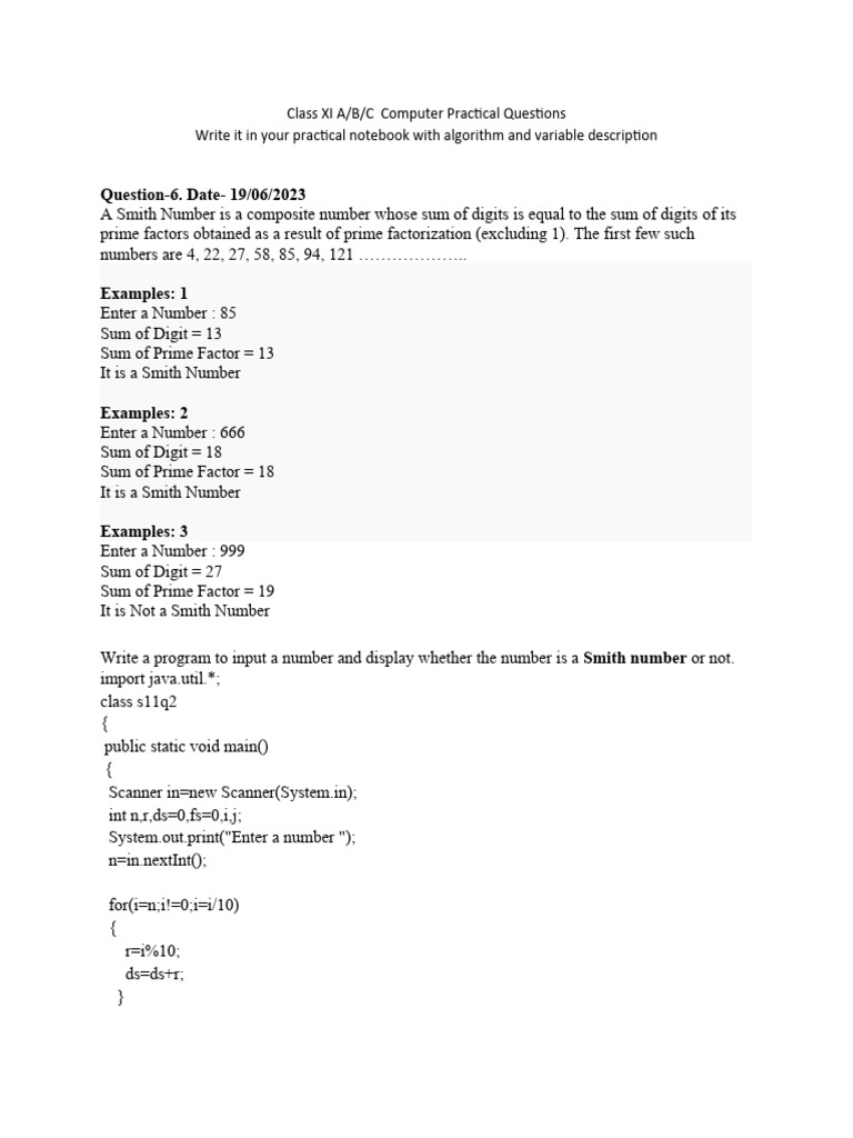 Class 11 Assignment 6 (Prac) | PDF