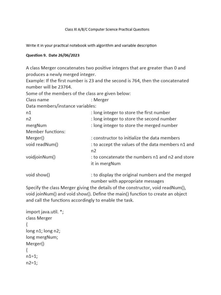 Class 11 Assignment 9 (Prac) | PDF