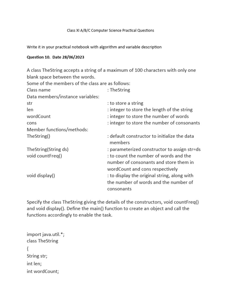 Class 11 Assignment 10 (Prac) | PDF | Constructor (Object Oriented Programming) | Programming