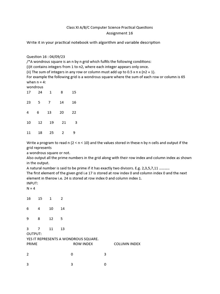Class 11 Assignment 16 (Prac) | PDF | Theoretical Computer Science | Applied Mathematics