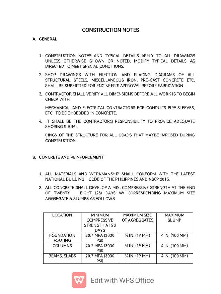 Construction Notes Revised | PDF | Concrete | Materials