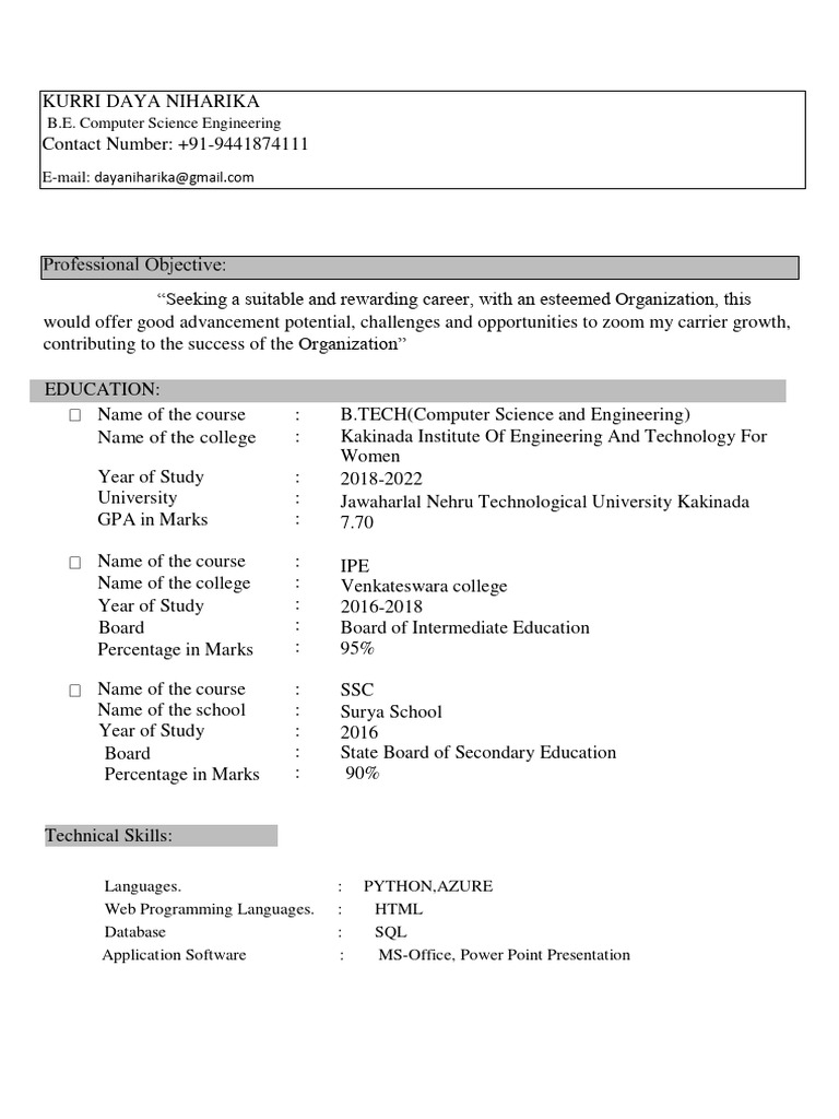 Daya Niharika-Resume | PDF | Computing | Computer Science