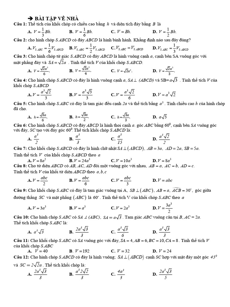 BTVN - V Khối Đa Diện Cho Cạnh Bên Vuông Góc | PDF