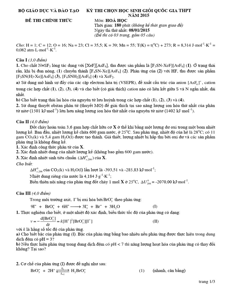 một số đề thi QG và đáp án ngày 1 | PDF