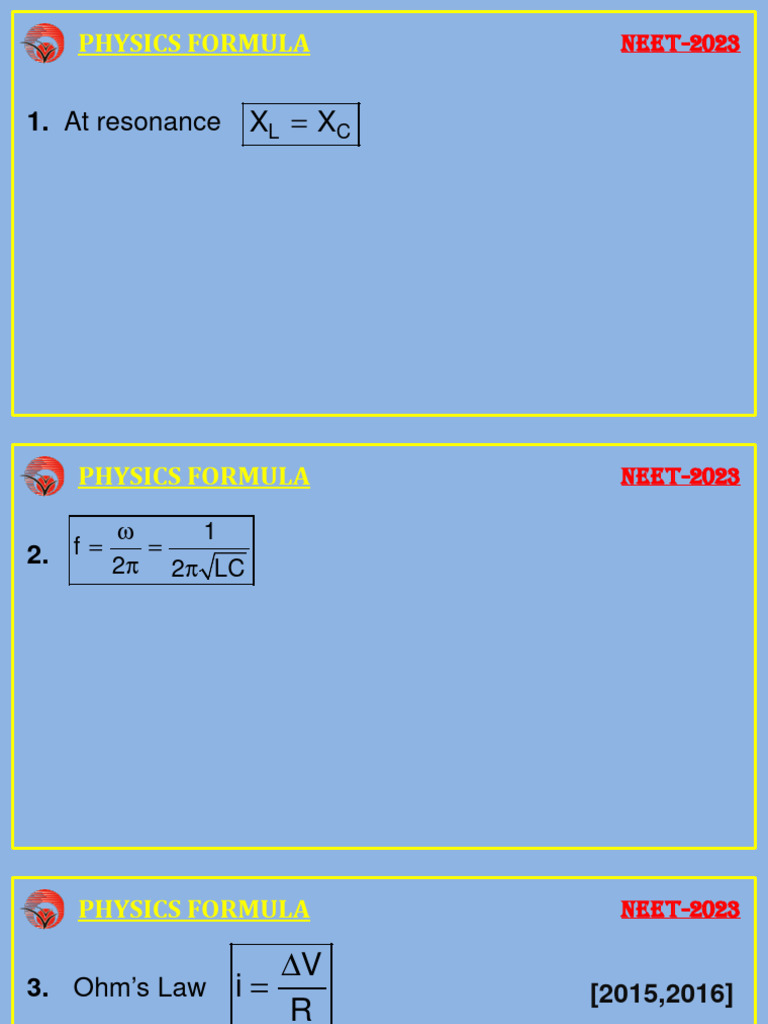NEET Physics Formula Sheet 2023 | PDF | Electromagnetism | Applied And ...