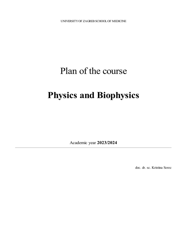 Class Plan 2023-2024 Physics and Biophysics | PDF | Physics | Optics