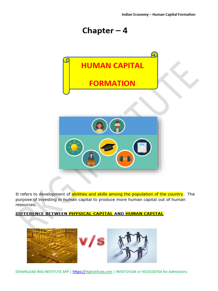 CH 4 Indian Economy - Human Capital Formation | PDF | Human Capital ...