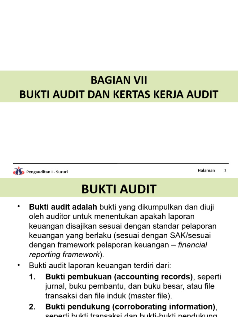 Bagian Vii - Bukti Audit Dan Kertas Kerja Audit | PDF | Pengelolaan ...