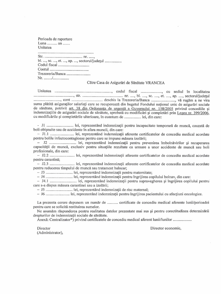 CAS VRANCEA - Model Cerere Recuperare Sume CM | PDF