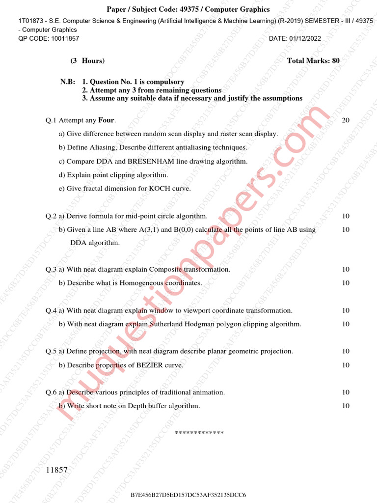 Computer Graphics Exam Guide | PDF | Cybernetics | Applied Mathematics