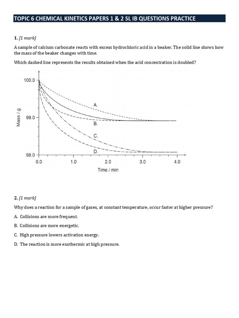IB Chemistry Kinetics Practice Questions | PDF | Reaction Rate ...