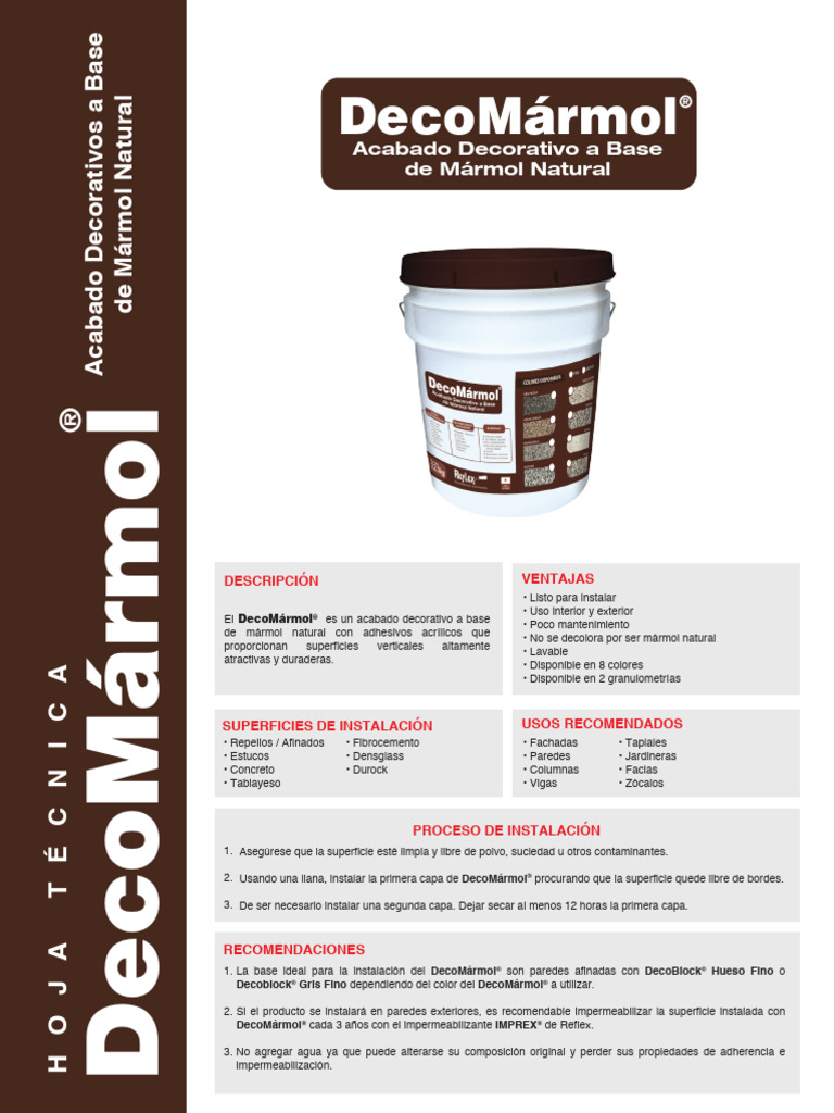 HojaTecnica DecoMármol | PDF | Materiales