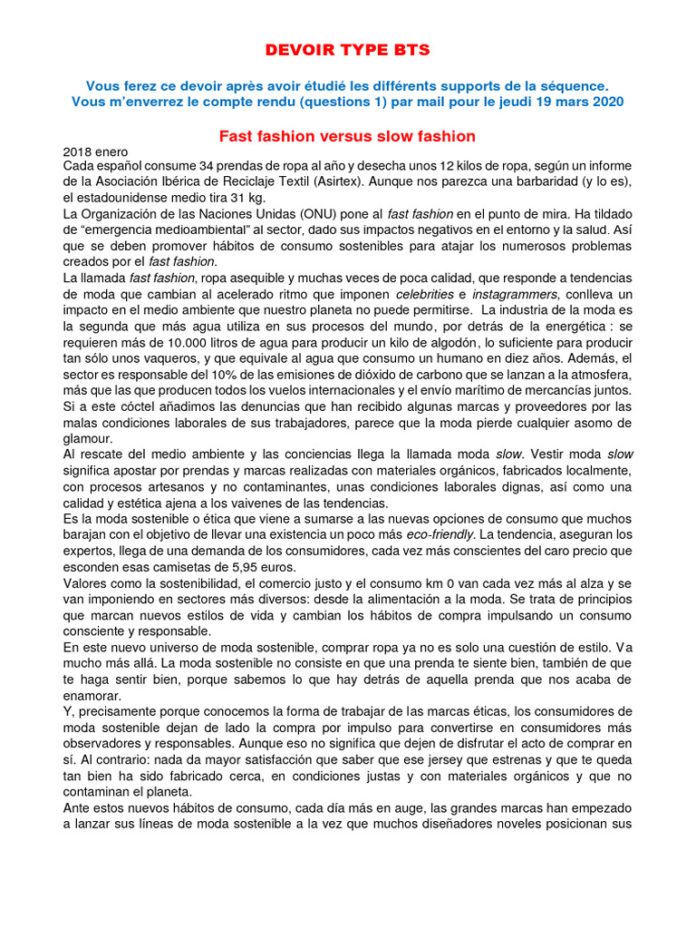 3 - Devoir Type Bts | Descargar gratis PDF | Consumo (economía) | Moda