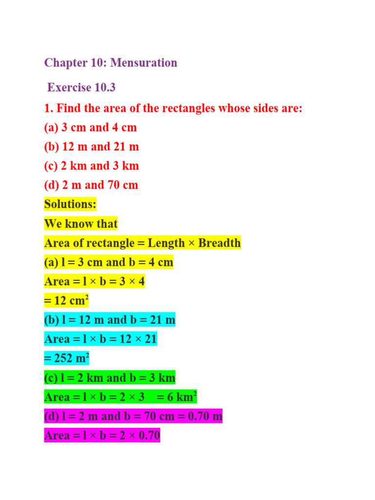 10.3 Class 6 | PDF | Area | Length