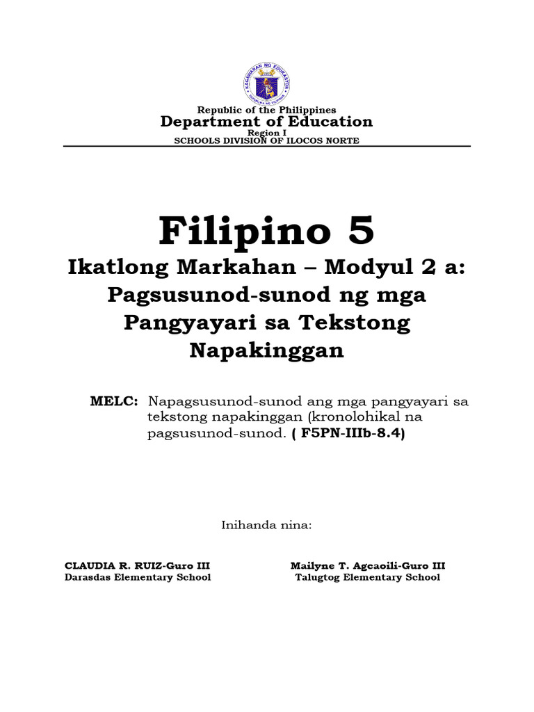 FILIPINO 5 Q3 Week2 Module2 | PDF