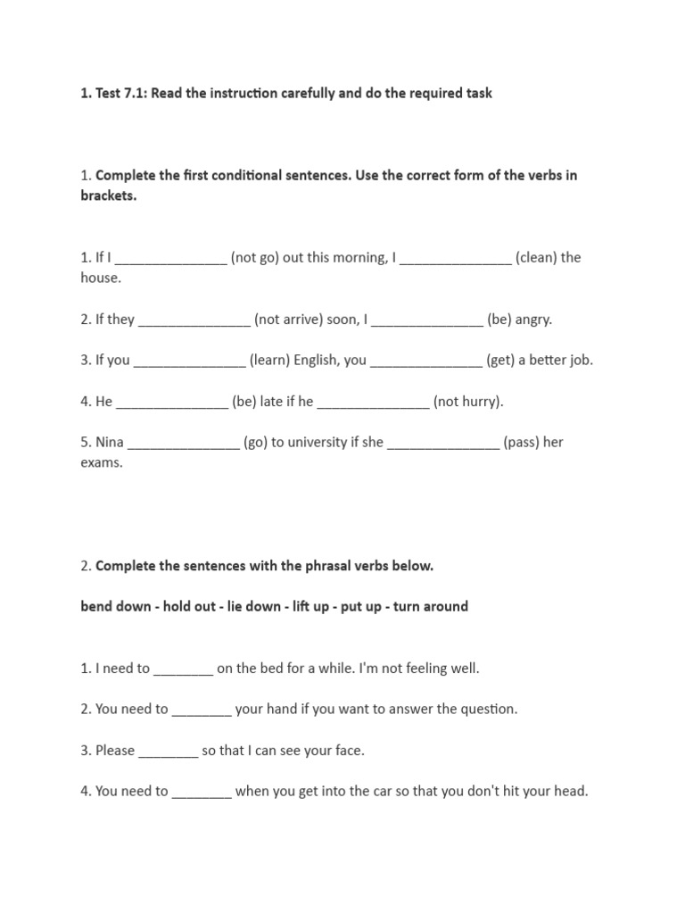 Test 7.1: Read The Instruction Carefully and Do The Required Task | PDF ...